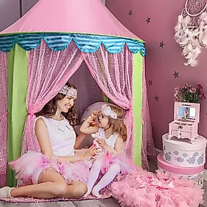 Tiny Land Princess-Tent with Star Lights & Carry Case, Pop Up Play-Tent, Princess Castle Indoor Playhouse, Foldable Kids Play Tent Outdoor, Toddler-Tent for Girls