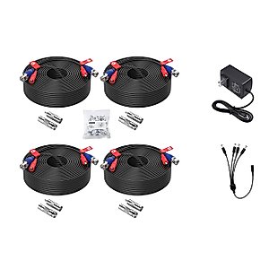 ZOSI 4 Pack 100ft (30 Meters) 2-in-1 Video Power Cable, BNC Extension Surveillance Camera Cables for Video Security Systems (Included Power Splitter and Power Cable)