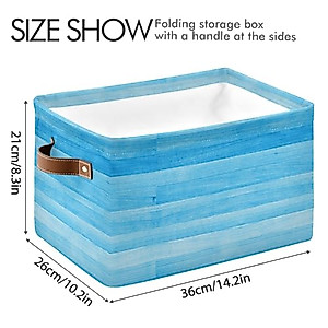 Blue Wood Panel Texture Storage Basket Bins Decorative Toy Organizer Bins Laundry Hamper Baskets with Handles for Pet Books Clothes Makeup Nursery Closet Office,1 pcs