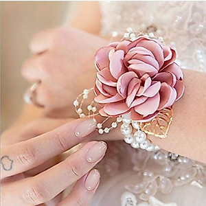 ericotry 2pcs Stretch Pearl Wrist Bands Corsages Handmade DIY Accessories for Wedding Prom Party