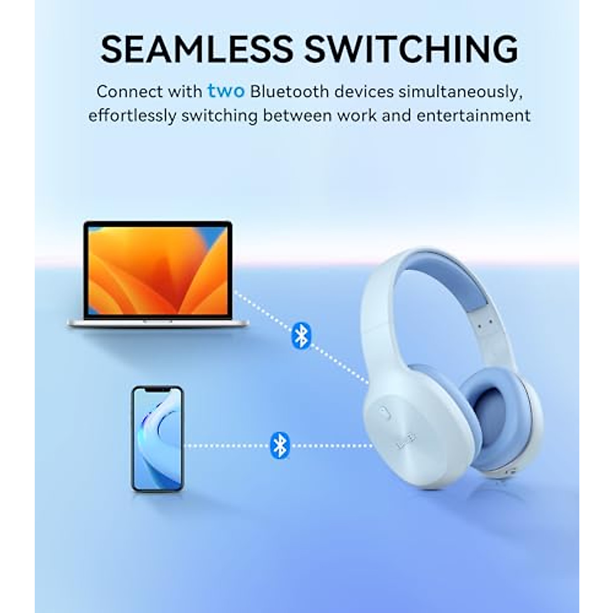 Edifier W600BT Wireless Over-Ear Headphones, Bluetooth V5.1, Crystal Clear Call, 40mm Drivers, 30H Playtime, Connect to 2 Devices, Built-in Microphone, Lightweight, for Travel, Home, Office - Blue