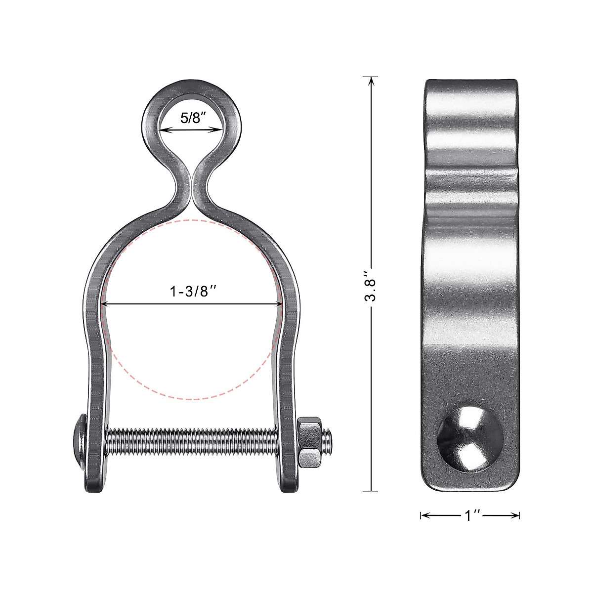 Insaga 304 Stainless Steel Chain Link Fence Gate Frame Female Hinge for Chain Link Fence Post, 2 Pack Post Female Hinges for 5/8'' Pin fit 1-3/8''Outer Diameter Post/Pipe, Bolt/Nut Included