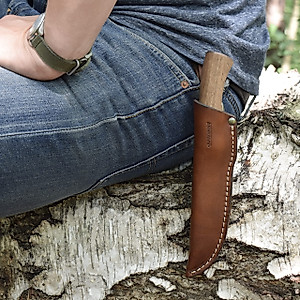 BPS Knives - Left Hand Belt Knife Sheath - Brown Leather Sheath for Mora Garberg - Left-Hand Sheath with Belt Loop for Vertical Carry of Fixed Blade Knife - Free Suspension Leather