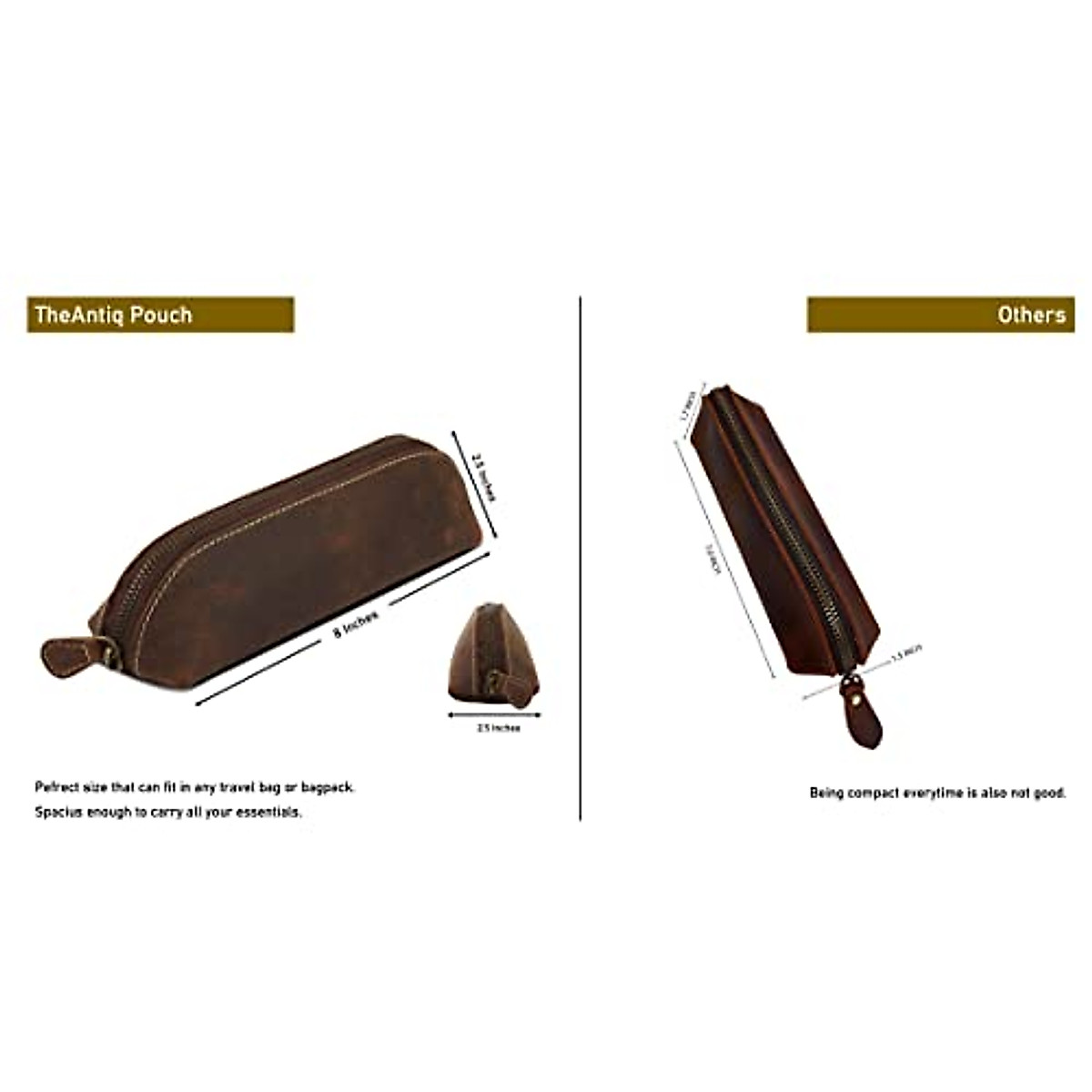 The Antiq: Pencil Pouch, Zipper Pencil Case, Leather Pencil Case, Pencil Bag Pouch With Zipper Pen Holders Handmade, Pen & Marker Case, Pencil Case for Artists & Professionals MRD-ZPC-004 0