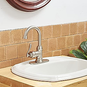 BWE Bathroom Sink Faucet 1 Hole Single Handle Brushed Nickel Bar Sink Faucet Swivel Spout with Pop Up Drain with Overflow and Supply Line Small RV Kitchen Faucet Mixer Tap