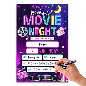 FujLoy Movie Birthday Invitations, Birthday Party Invitations, Movie Night Invitation, Backyard Movie Night Invitation.（044）