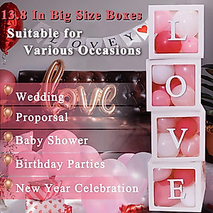 Ledido Baby Boxes with Letters, 13.2" Clear Balloon Boxes for Baby Shower, Large White Transparent Block Baby Letter Box for Birthday Bridal Wedding Graduation Prom Party Gender Reveal Decor, 4 PCS