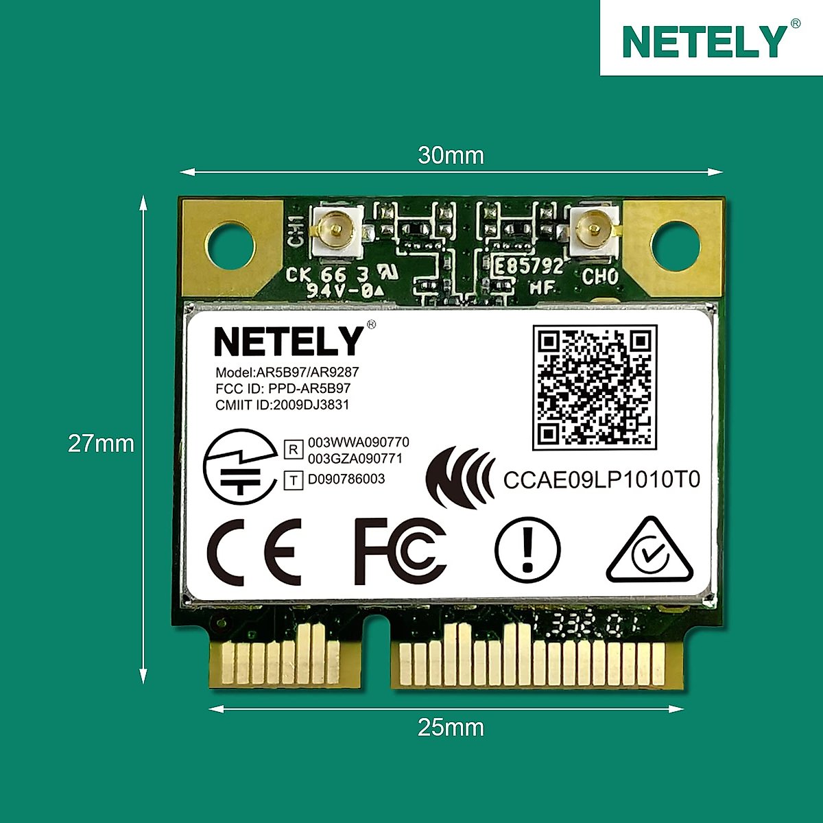 NETELY IEEE 802.11N Mini-PCIE Interface 300Mbps WiFi Adapter for Laptop PCs and Desktop PCs, Mini-PCIE WiFi Card, Qualcomm Atheros AR9287 Wireless Network Adapter (AR9287)