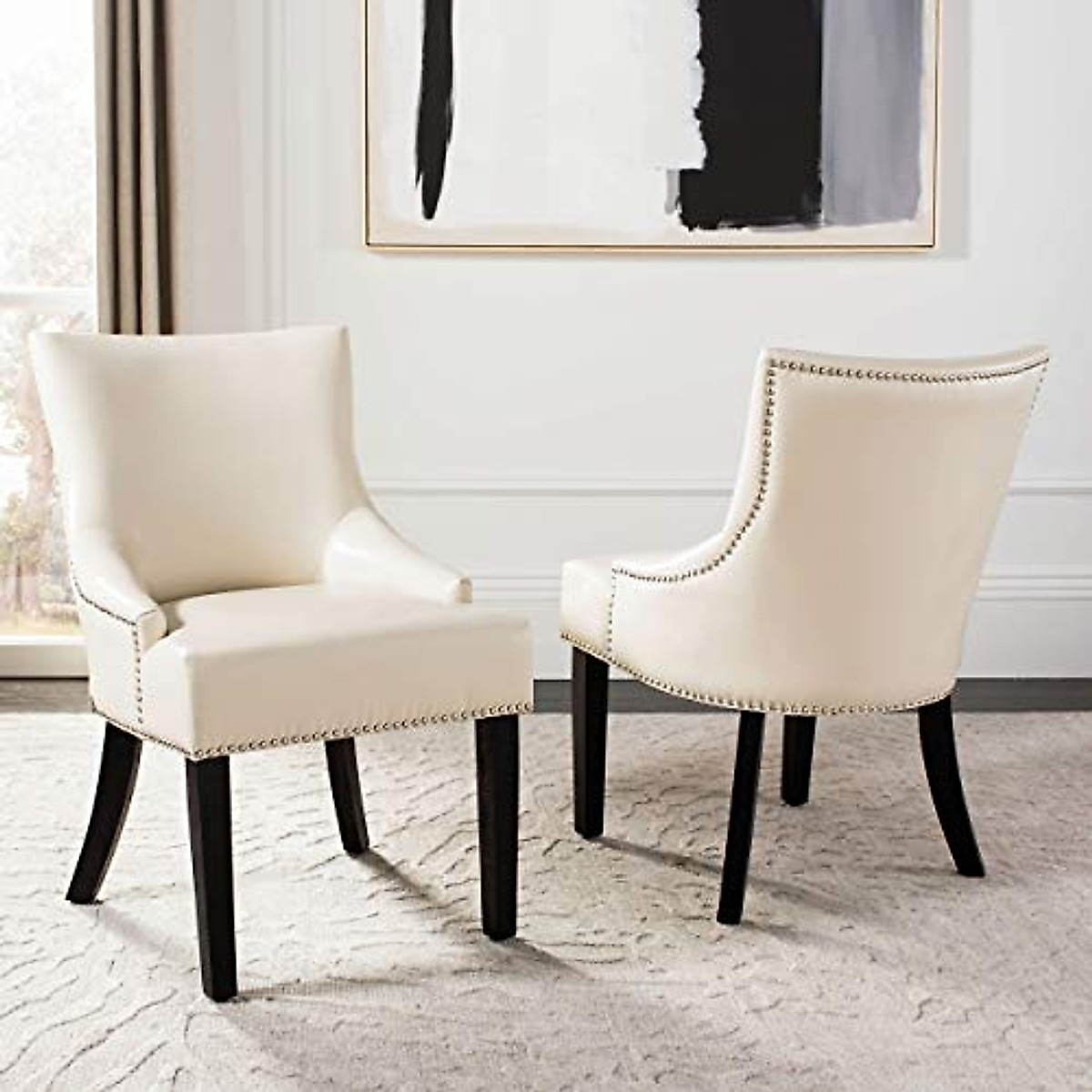 Safavieh Mercer Collection Christine Cream Leather Nailhead Dining Chair, Set of 2