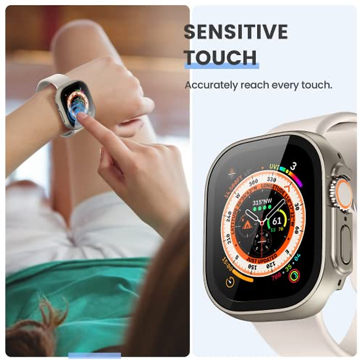 [3PACK] Tensea for Apple Watch Ultra 2/Ultra Screen Protector Case 49mm, iWatch Protective Face Cover, Hard PC Bumper Built-in Tempered Glass Film, Ultra-Thin Guard Women Men, 49 mm