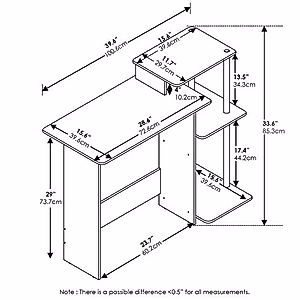 Furinno Efficient Home Laptop Notebook Computer Desk with Square Shelves, Espresso/Black