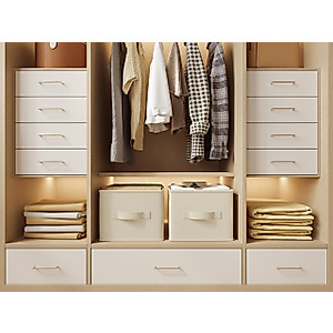 LayerSpace 3 Pack Fabric Storage Bins for Shelves | 14¾" L*10¼" W*8" H Closet Storage Bins | Collapsible Storage Bins for Organization | Linen Clothes Storage Bins | White & Ivory