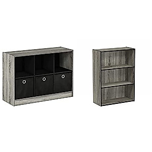 Furinno Pasir 3-Tier Open Shelf Bookcase, French Oak Grey & Basic 3x2 Bookcase Storage, 3 X 2, French Oak Grey/Black