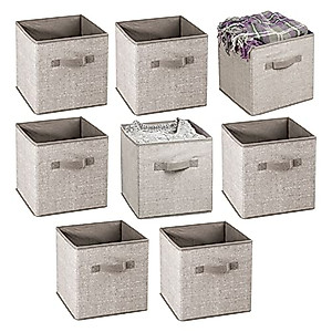 mDesign Small Fabric Collapsible Organizer Cube Bin Box with Front Handle for Cube Furniture Units, Closet or Bedroom Storage, Holds Clothing, Linens, Accessories - Lido Collection - 8 Pack - Linen