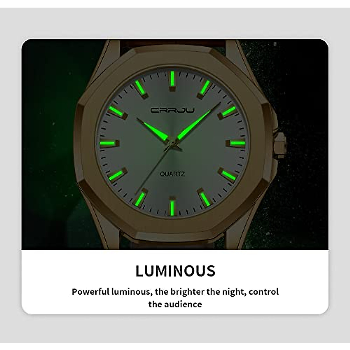 CRRJU Men's Fashion Luxury Classical Golden Watches for Men Business Simple Luminous Analog Quartz Leather Wristwatches