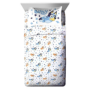 Bluey & Bingo Twin Comforter Set - 5 Piece Bed Set Includes Sheet Set & Pillow Covers - Super Soft Clouds & Stars Kids Bedding