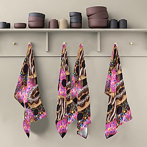 Tarity Yummy Donuts Kitchen Towels Set of 4 Pack Soft and Absorbent Dish Towels 28x18 in Large Cleaning Cloth Hand Towels with Hanging Loop Polyester Tea Towels Dish Rags for Drying Dishes