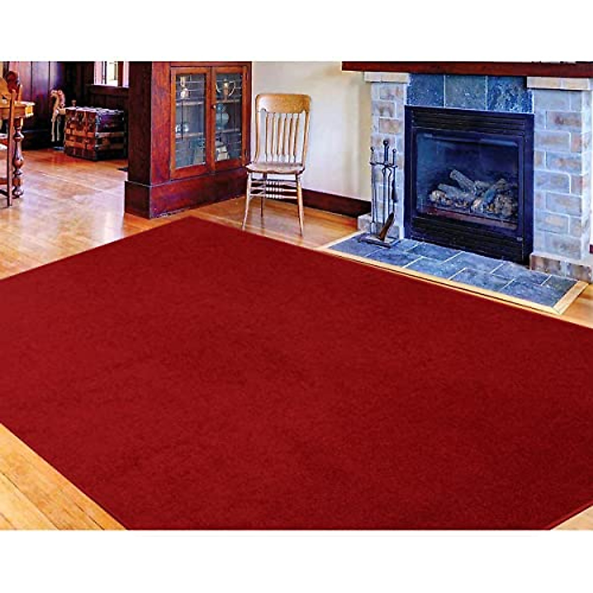 Ambiant Broadway Collection Solid Color Area Rugs Red - 4' Round
