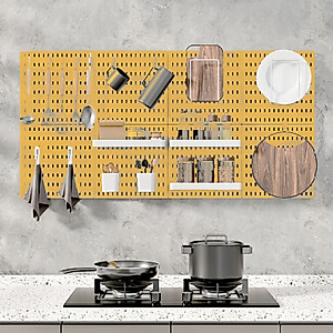 MULSAME 22" x 22" Pegboard Combination Kit, Wall Mounted Storage Set with 4 Pegboards & 14 Accessories Hanging, Woodlike Peg Boards Organizer for Walls Display, Crafts Organization, Kitchen Organizer