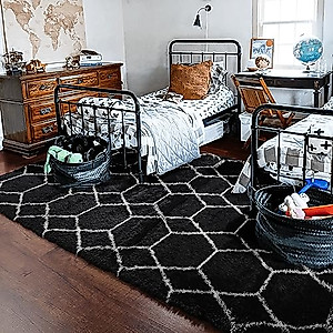 ONASAR 8x10 Boho Area Rugs for Living Room, Huge Geometric Black and White Rug, Large Floor Rug for Bedroom Apartment farmhouse Dorm Home Decor Aesthetic, Soft Fluffy Plush Neutral Carpet