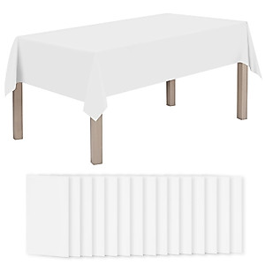 Colemoly [16-Pack] Disposable Plastic Tablecloths for Rectangle Tables 54 * 108 Inch. White Tablecloth for Parties,Weddings, Indoors,Outdoors