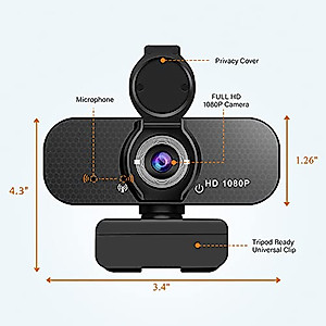Webcam 1080p HD Computer Camera-in Microphone and Rotatable Tripod, Privacy Cover, 1080P Video, Wide Angle Camera, for Desktop PC or Laptop Computer, Great for Video Conferencing, Live Streaming