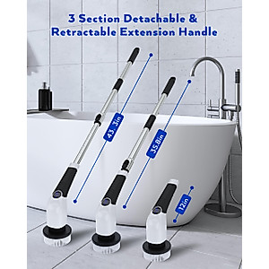 cllis Electric Spin Scrubber, Shower Scrubber with Long Handle & 8 Replaceable Brush Heads, 3 Speeds Cleaning Brush Power Scrubber, Adjustable Extension Handle Spin Brush for Cleaning Bathroom,Tub