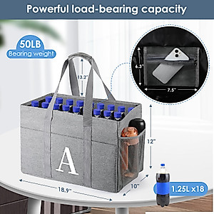 Reusable Grocery Bags Foldable, Large Can-vas Utility Tote Bag for Women, Reusable Shopping Bags for Groceries, Storage, Pool, Ini-tial Travel Bag, Personalized Mom Christmas Gifts w Card Gift Box S