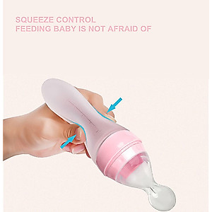 Gaodear Baby Food Feeder,Cartoon Silicone Squeeze Feeding Bottle with Dispenser Spoon for Babies Infant (Pink, 3oz/90ml)