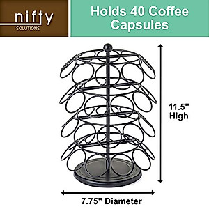 Nifty Coffee Pod Carousel – Compatible with K-Cups, 40 Pod Pack Storage, Spins 360-Degrees, Lazy Susan Platform, Modern Black Design, Home or Office Kitchen Counter Organizer