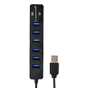 USB Hub, Universal Ultra Slim Data Hub 6 Port USB 2.0 Hub Multifunctional Splitter, 2.0 USB Extension Splitter with 60cm Cable(Black)