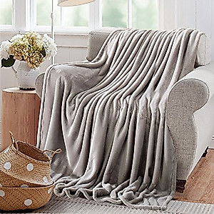 Reafort Ultra Soft Flannel Fleece All Season Light Weight Living Room/Bedroom Warm Blanket (Silver Grey, Throw 50"X60")