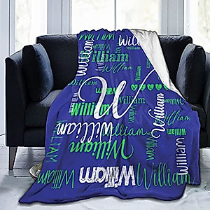 SIMIEEK Custom Blanket Personalized with Name Text, Customized Flannel Throws Blankets for Adults Kids Birthday Valentines Day Gift, 30x40 Inches Inches, Navy
