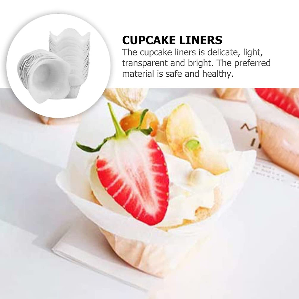 Cabilock 100pcs Cupcake Liners Tulip Lotus Style Baking Cups Cupcake Wrapper Muffin Liners Baking Cups Greaseproof Paper for Bakery (White)