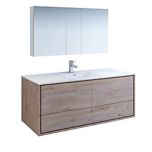 Fresca Catania 60" Rustic Natural Wood Wall Hung Single Sink Modern Bathroom Vanity w/Medicine Cabinet - Faucet Sold Separately