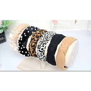 WOVOWOVO Headbands for Women Girls Thick Turban Velvet Knotted Headband Wide Pearl, Top Knot Head Bands for Women’s Hair Band, 6Pcs