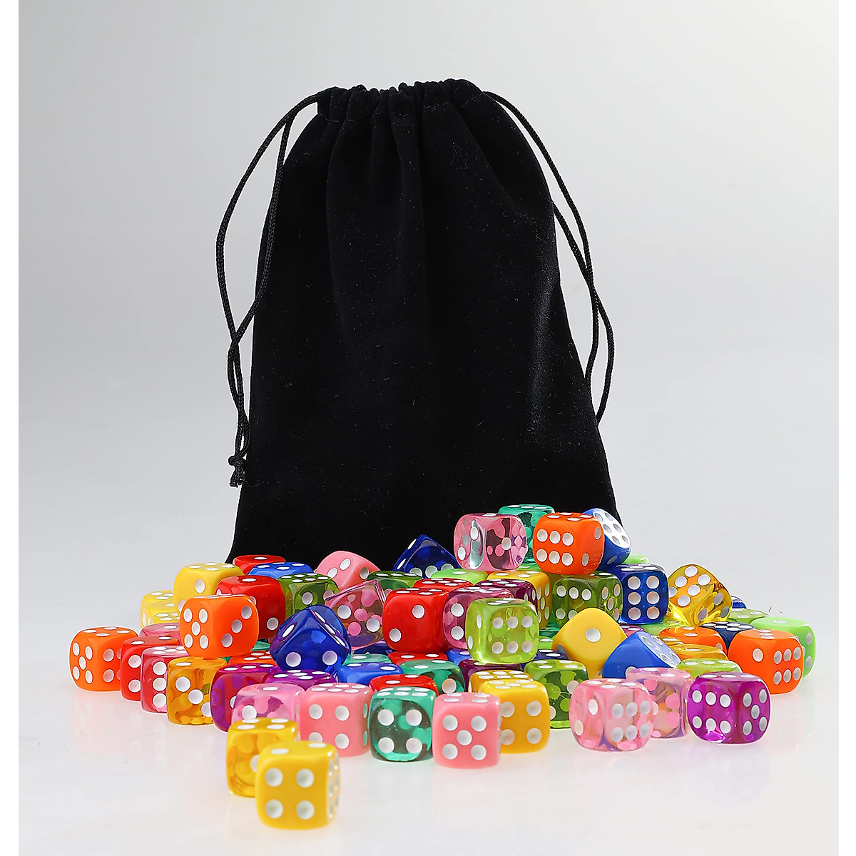 120 Pieces 6 Sided Dice Set Translucent & Solid Games Dice Set, Colored Dice with Free a Black Velvet Pouches for Playing Games, Like Board Games, Dice Games, Math Games, Party Favors and More (16 mm)