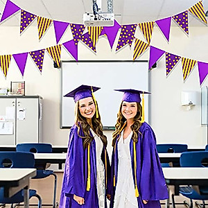 Purple Gold Party Decorations, Hanging Glitter Paper Triangle Flag Pennant Banner for St. Patrick's Day Graduation Carnival Bachelorette Engagement Wedding Birthday Baby Bridal Shower 33Ft