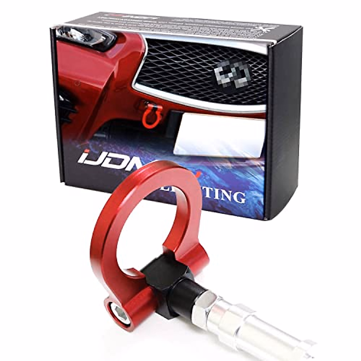 iJDMTOY Red Track Racing Style Tow Hook Ring Compatible with Nissan 370Z GT-R Juke Infiniti G37 Q50 Q60 QX60 QX70 etc, Made of Lightweight Aluminum