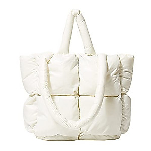 Puffer Tote Bag for Women Quilted Puffy Handbag Light Winter Down Cotton Padded Shoulder Bag Down Padding Tote Bag with Inner Zip Pocket