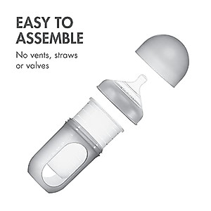 Boon NURSH Reusable Silicone Baby Bottles with Collapsible Silicone Pouch Design — Everyday Baby Essentials — 3 Count — Stage 2 Medium Flow — 8 Oz — Gray