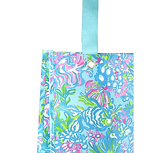 Lilly Pulitzer Blue/Green Market Shopper Bag, Reusable Grocery Tote with Comfortable Shoulder Straps, Aqua La Vista