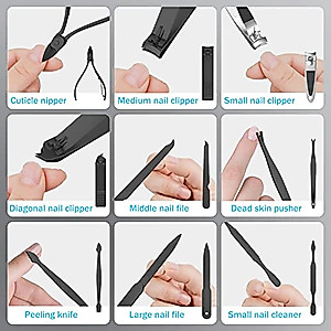 Tseifry Manicure Nail Clippers Set - 31Pcs Stainless Steel Manicure Nail Clippers Pedicure Kit, Professional Grooming Kit, with Luxurious Travel Case (Black Red)