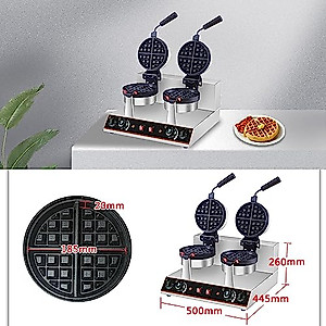 Electric Double-Head Rotating Waffle Maker, 7In Round Waffle Machine, 2600W Commercial Non-Stick Breakfast Baker Machine, 50-300℃ Temperature Control, 5 Minutes Timing