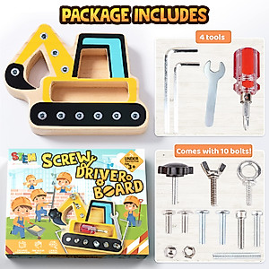 CozyBomB™ Screwdriver Board Set for Kids - Montessori Preschool Toys for 1 Year Old Learning Fine Motor Skills Educational Screw Board Toy for 3+ Year Old Sensory STEM Wooden Tool Set Screwdriver