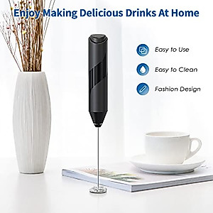 LUUKMONDE Powerful Milk Frother Handheld, Battery Operated Frother Wand with S/S Whisk, Mini Drink Mixer Electric Handheld, Hand Frother Foam Maker for Coffee, Latte, Matcha, Hot Chocolate, Black