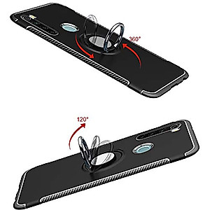 Phone Case for Xiaomi Redmi Note 8 with Tempered Glass Screen Protector Cover and Magnetic Stand Ring Holder Slim Kickstand Hybrid Hard Cell Accessories Xiami Xiomis Xiome Redme Note8 Cases Men Black