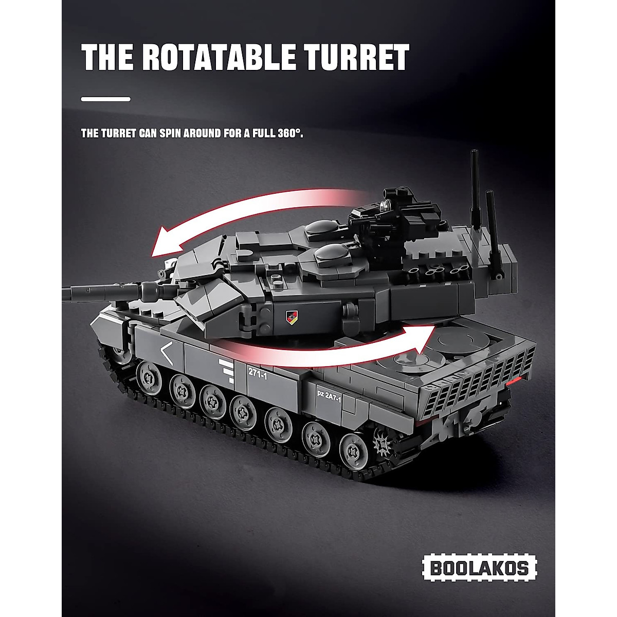 BOOLAKOS Leopard 2A7+ Tank Building Block, Military Army WW2 Tank Model Kit, Construction Set Gift Giving Toys for Teens and Adult (898 PCS)