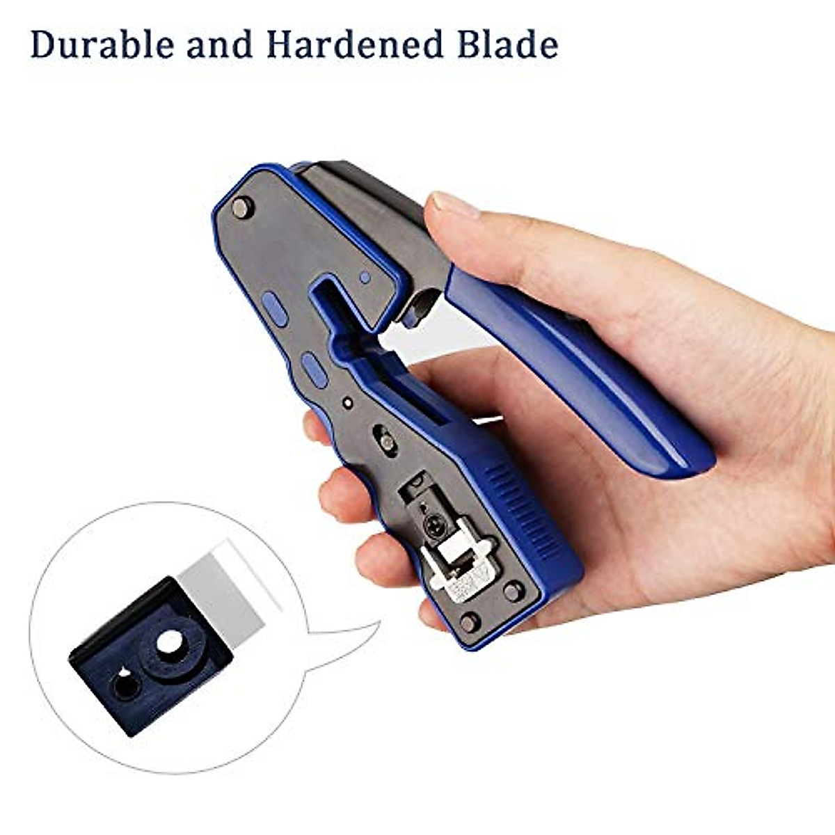 VINET RJ45 Crimp Tool Ethernet Crimping Tool All-in-one Crimper Wire Stripper Cutter For Pass Through Cat6 Cat5e Connectors With Replacement Blades