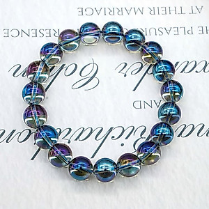 TAURISH Natural Angel Aura Quartz 8 mm Fashion Round Gemstone Beads Stretchable Bracelet 7.5"